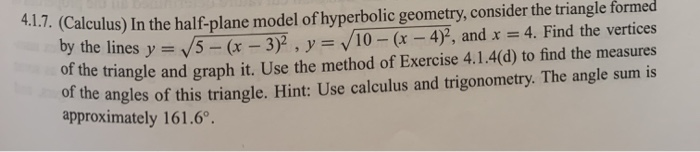 Solved 1... (Calculus) In the half-plane model of hyperbolic | Chegg.com