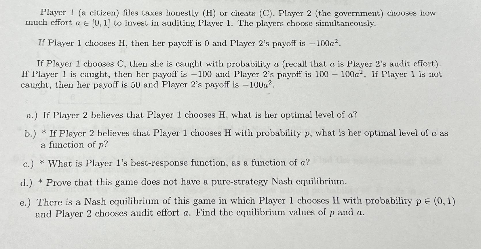Solved Player 1 (a citizen) ﻿files taxes honestly (H) ﻿or | Chegg.com