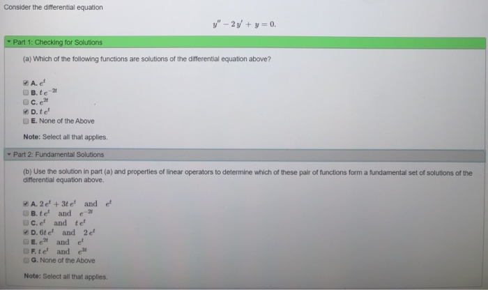 Solved Consider the differential equation y" - 2y + y = 0. | Chegg.com