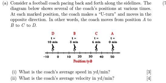 Solved (7 (a) Consider a football coach pacing back and | Chegg.com