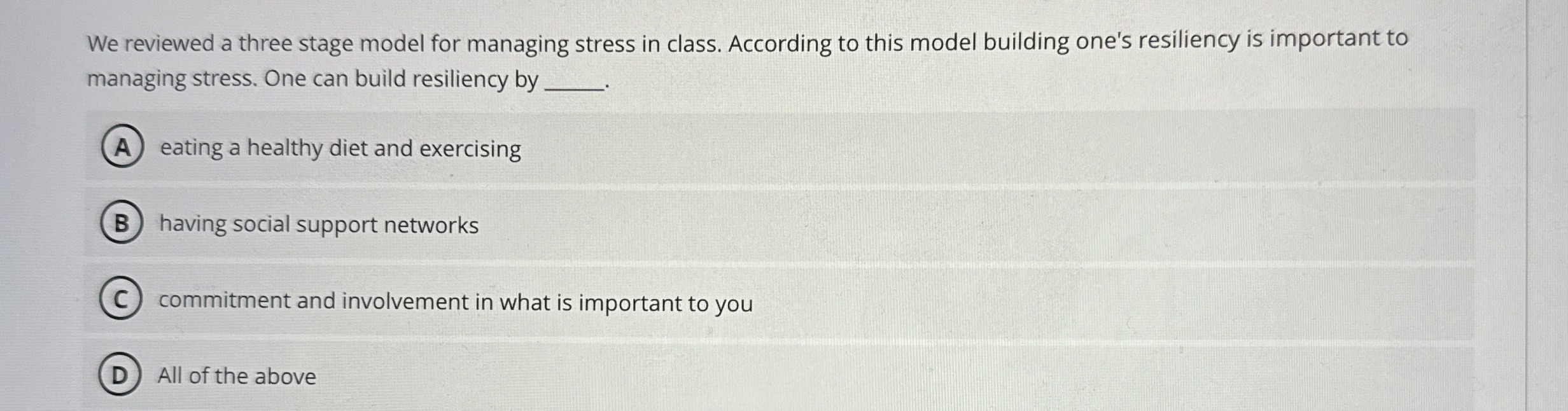 Solved We reviewed a three stage model for managing stress | Chegg.com