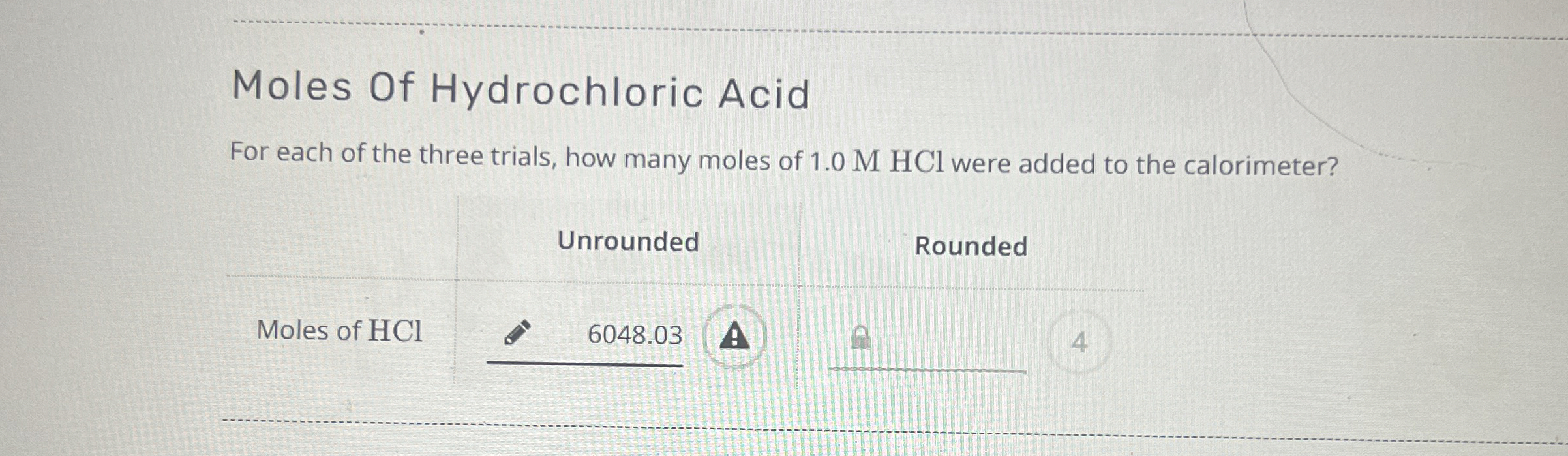Solved Moles Of Hydrochloric AcidFor each of the three | Chegg.com