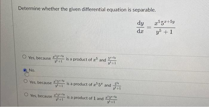 Solved Determine whether the given differential equation is | Chegg.com