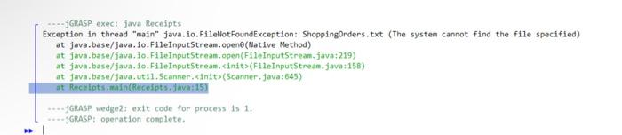 Solved -jGRASP exec: java Receipts Exception in thread | Chegg.com
