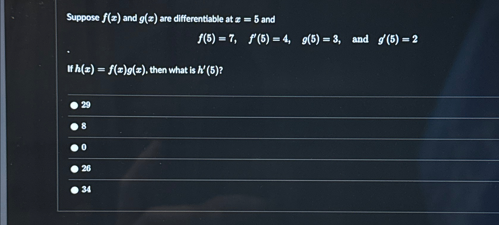 Solved Suppose f(x) ﻿and g(x) ﻿are differentiable at x=5 | Chegg.com