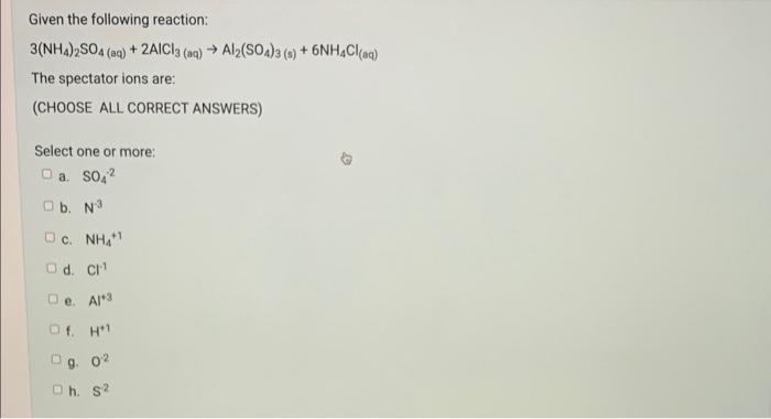 Solved Given the following reaction: | Chegg.com