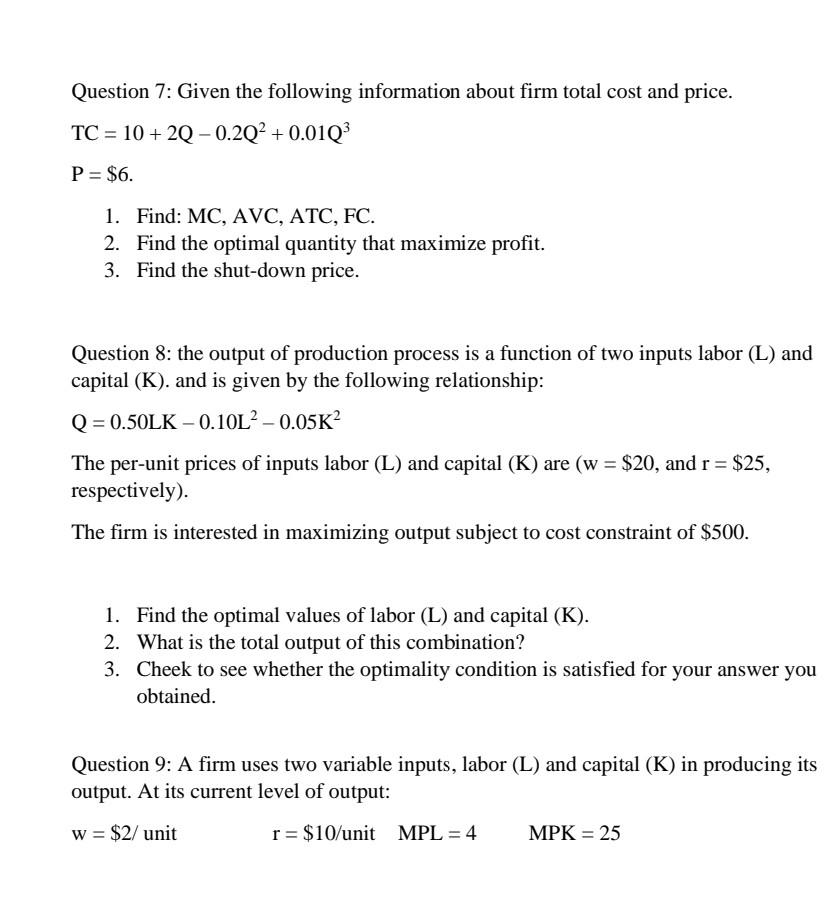 Solved Question 7: Given the following information about | Chegg.com Solved Question 7: Given the following information about | Chegg.com