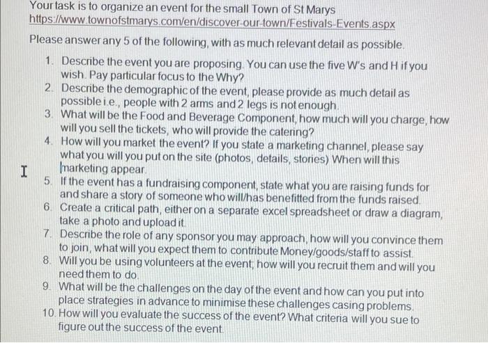 Your task is to organize an event for the small Town | Chegg.com