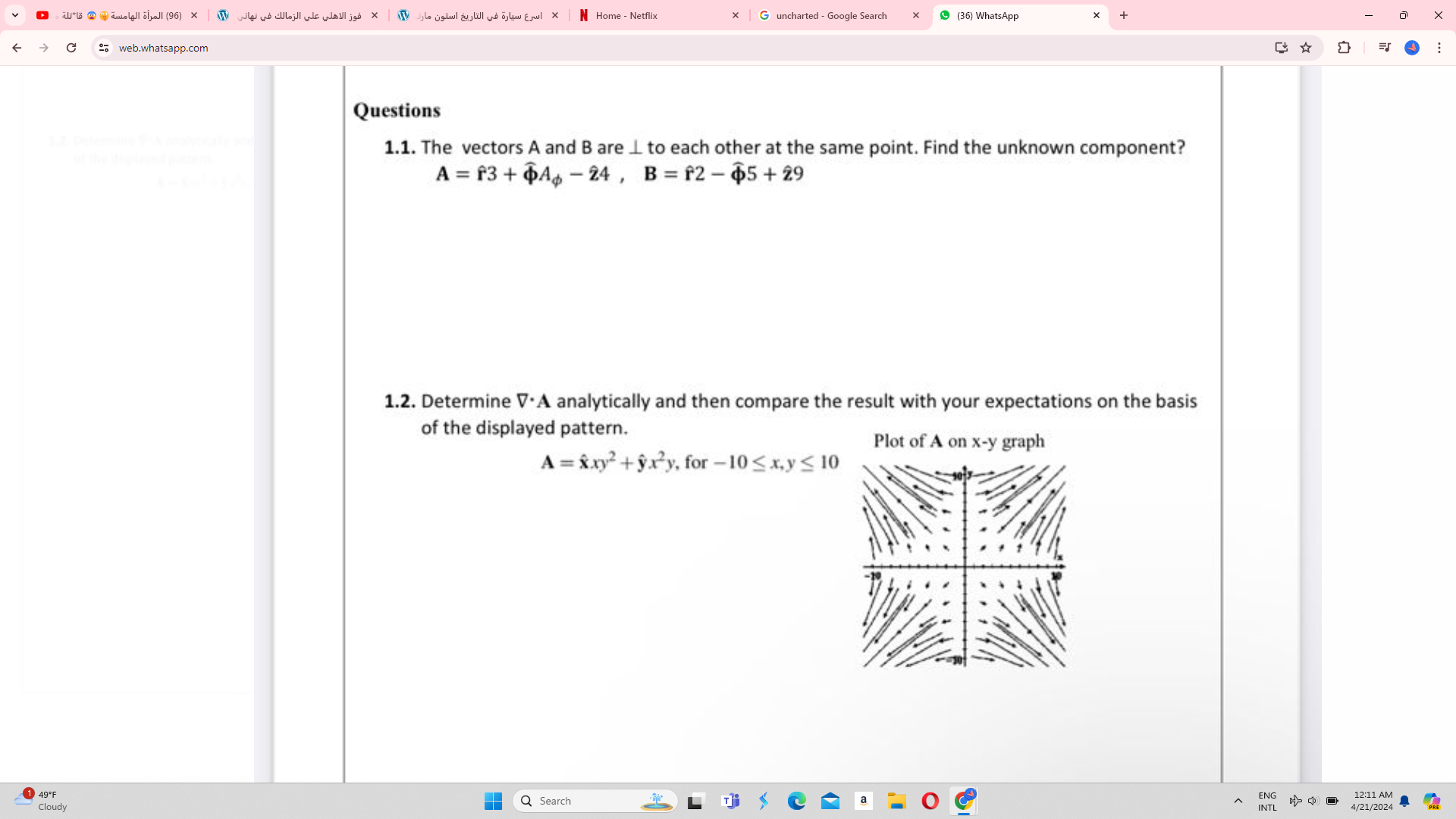 Solved Questions1.1. ﻿The vectors A and B ﻿are ?|?? ﻿to each | Chegg.com