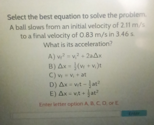 Solved Select the best equation to solve the problem.A ball | Chegg.com