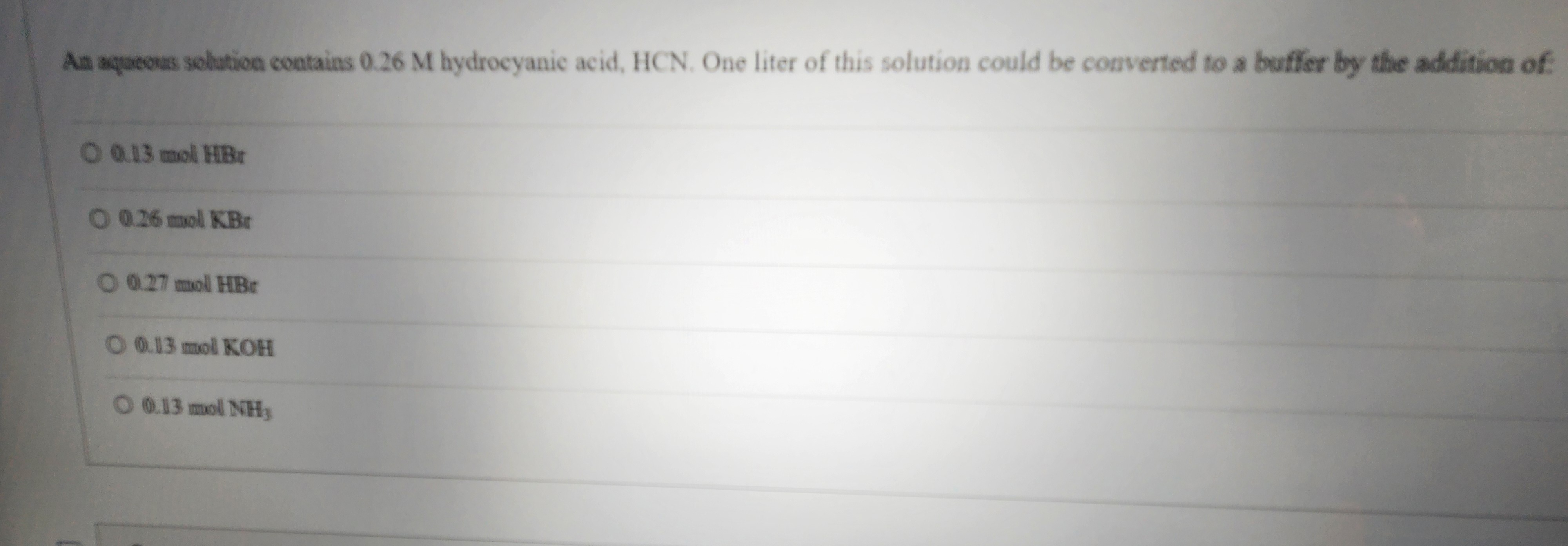 Solved An aquecus solution contains 0.26M ﻿hydrocyanic acid, | Chegg.com