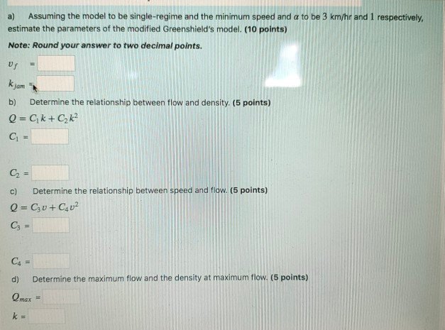 Solved 2. Modified Greenshield's model describes the | Chegg.com