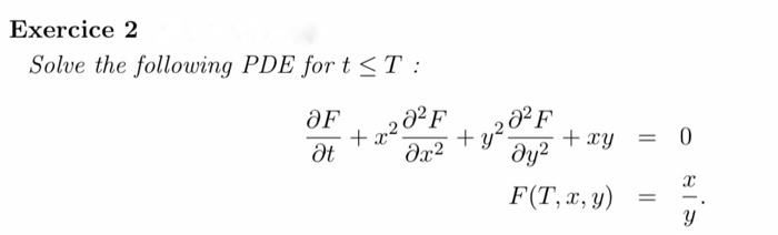 Solved Exercice 2 Solve the following PDE for t≤T : | Chegg.com