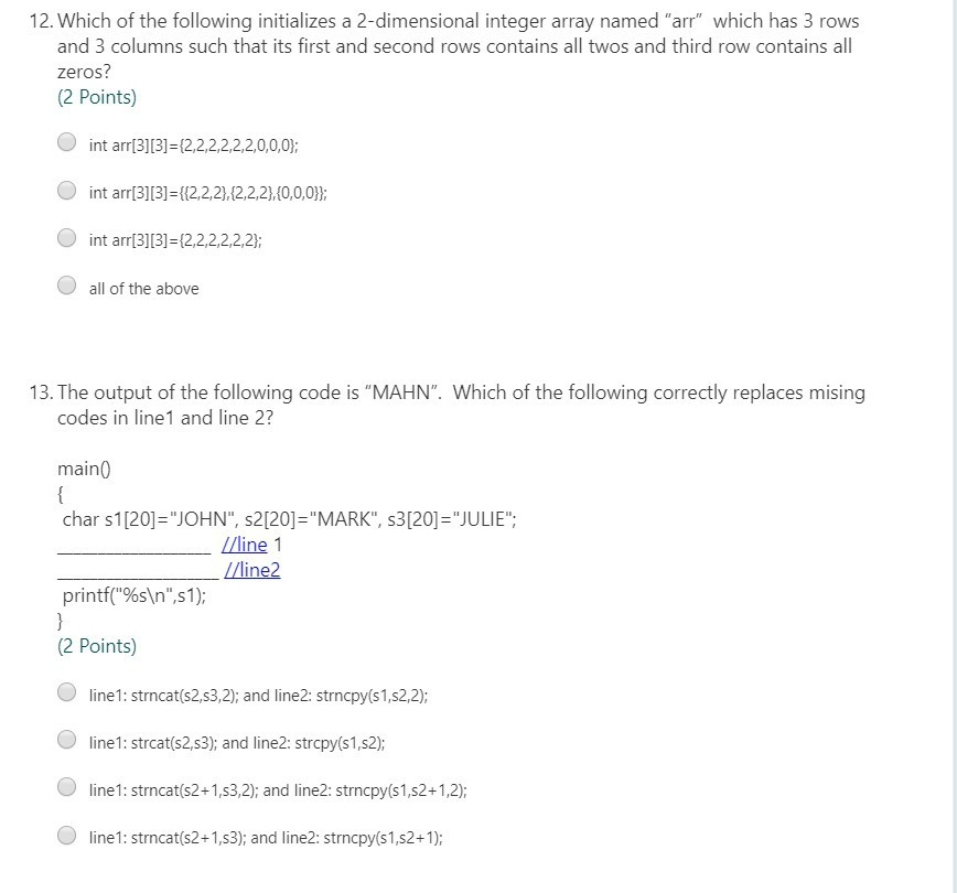 Solved 12. Which of the following initializes a | Chegg.com