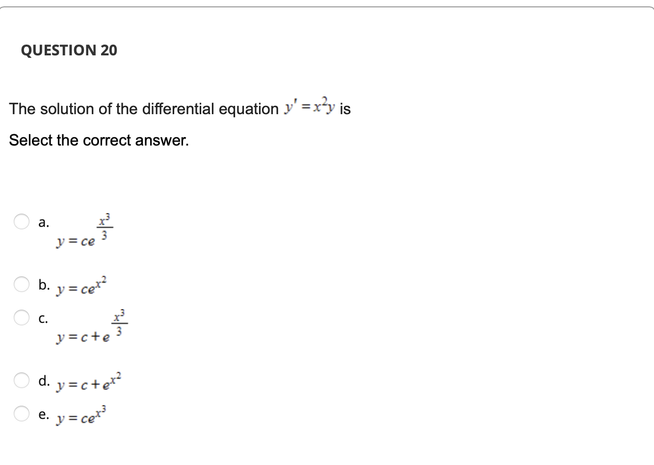 Solved QUESTION 20The solution of the differential equation | Chegg.com