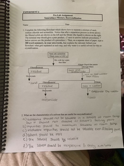 Solved report sheet & questions, separating a mixture, | Chegg.com