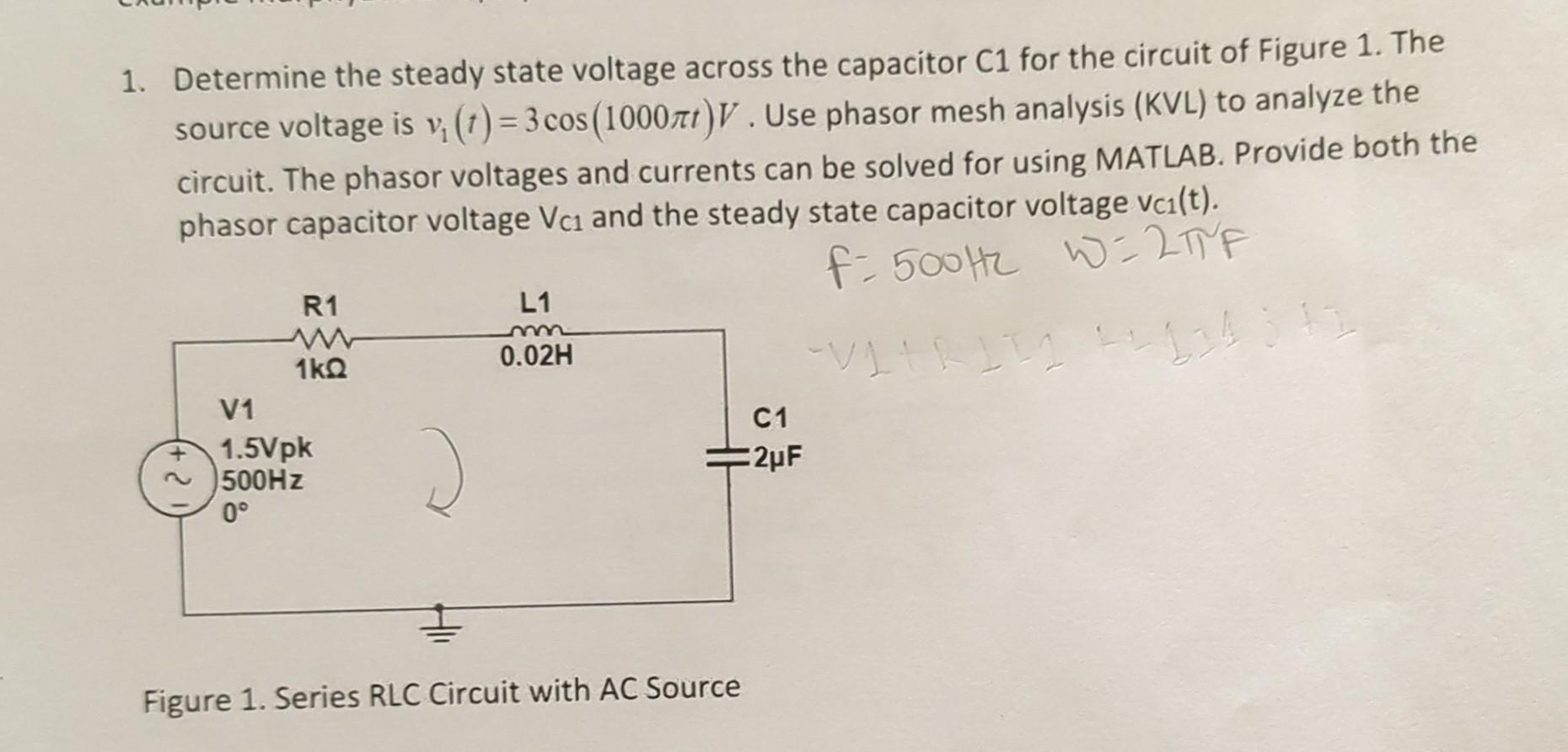 Solved 1. Determine the steady state voltage across the | Chegg.com