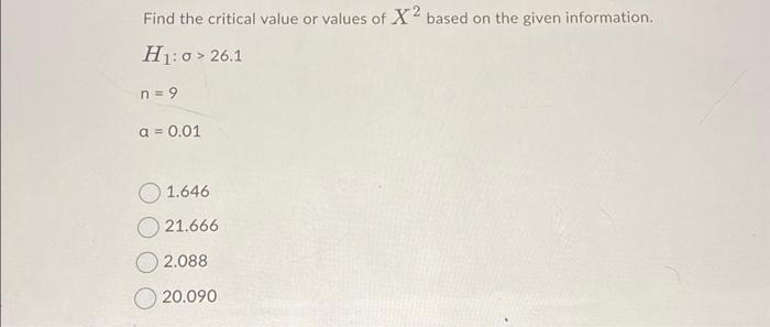 Solved Find the critical value or values of X2 based on the | Chegg.com