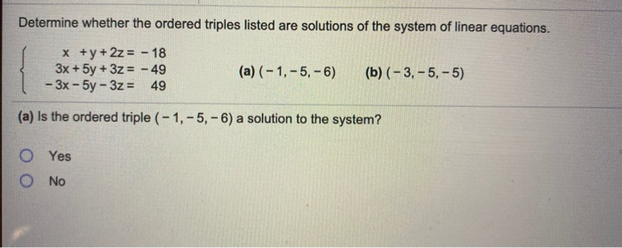 Solved Determine whether the ordered triples listed are | Chegg.com