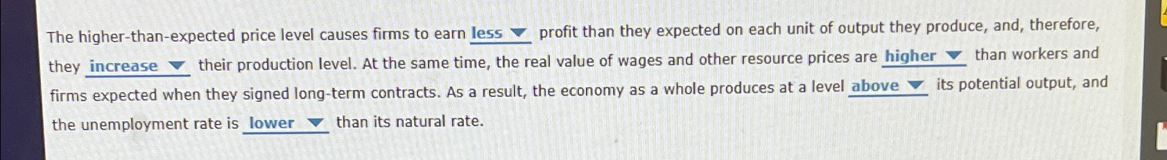 Solved The higher-than-expected price level causes firms to | Chegg.com
