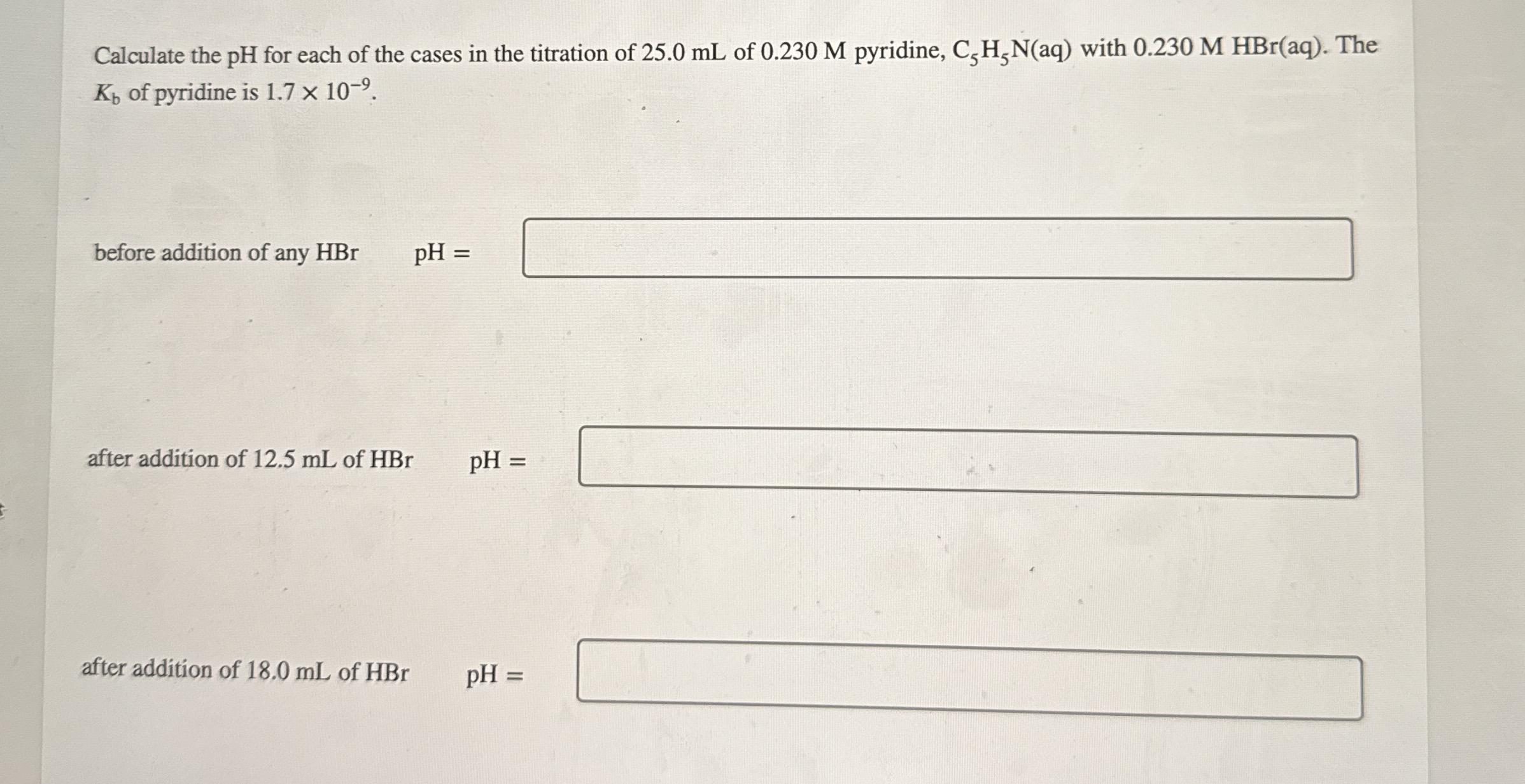 Solved Calculate the pH for each of the cases in the | Chegg.com