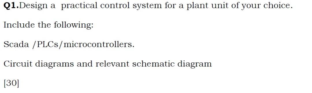 Solved Q1.Design a practical control system for a plant unit | Chegg.com