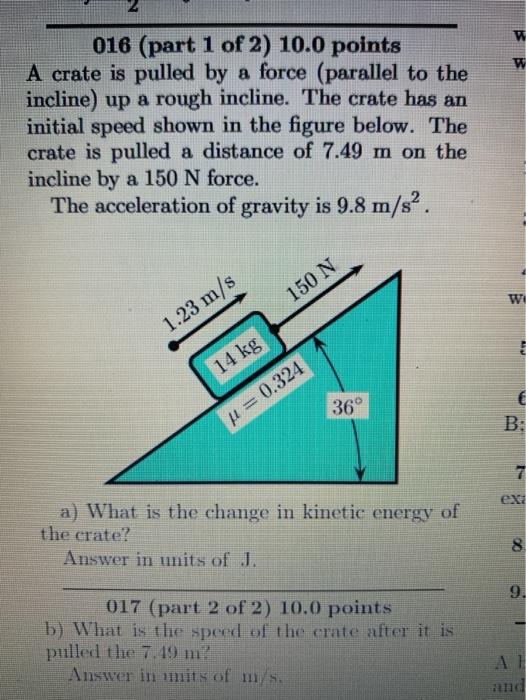 Solved BB 016 (part 1 of 2) 10.0 points A crate is pulled by | Chegg.com
