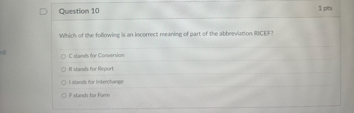 Solved Question 10Which of the following is an incorrect | Chegg.com