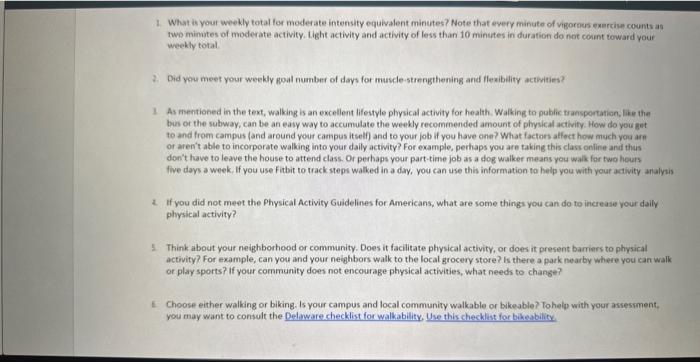 Solved 1. What is your weekly total for moderate intensify | Chegg.com