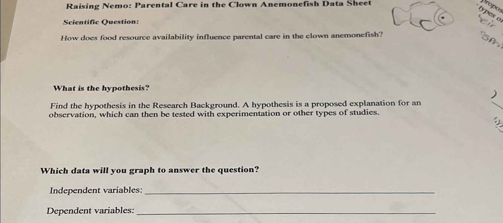 Solved Raising Nemo: Parental Care in the Clown Anemonefish | Chegg.com