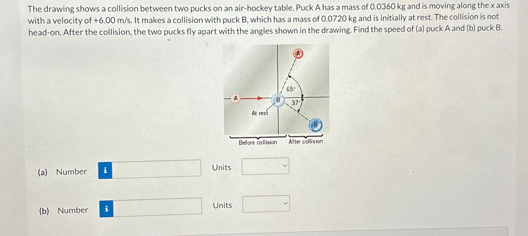 Solved The drawing shows a collision between two pucks on an | Chegg.com
