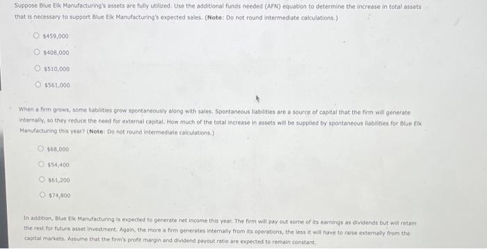 Solved 1. The Additional Funds Needed (AFN) equation Blue | Chegg.com