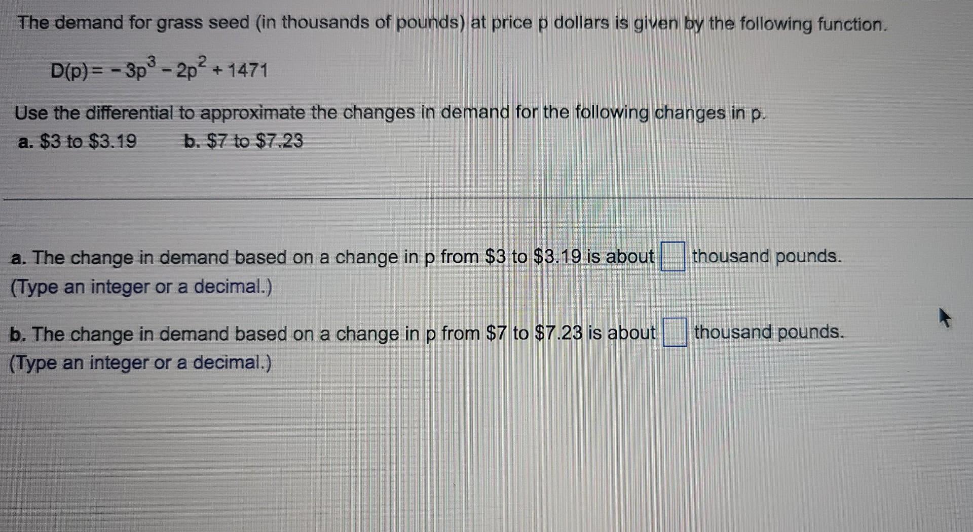 Solved D(p)=−3p3−2p2+1471 Use the differential to | Chegg.com
