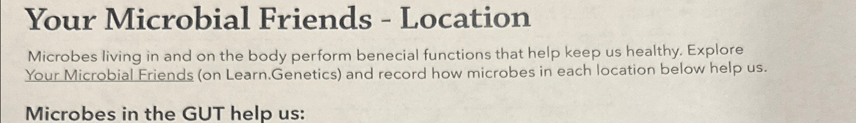 Solved Your Microbial Friends - ﻿LocationMicrobes living in | Chegg.com