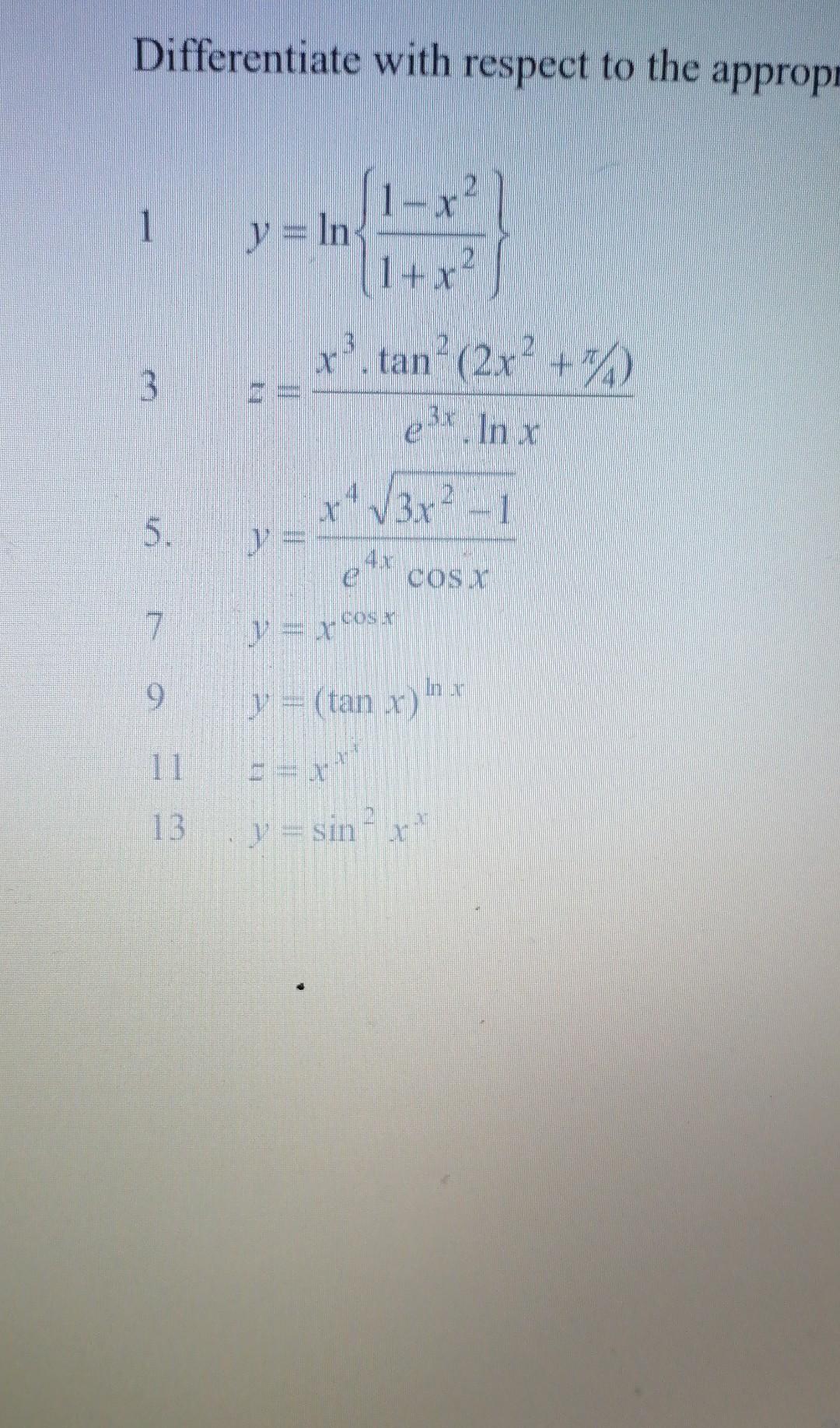 Solved Differentiate with respect to the appropt | Chegg.com