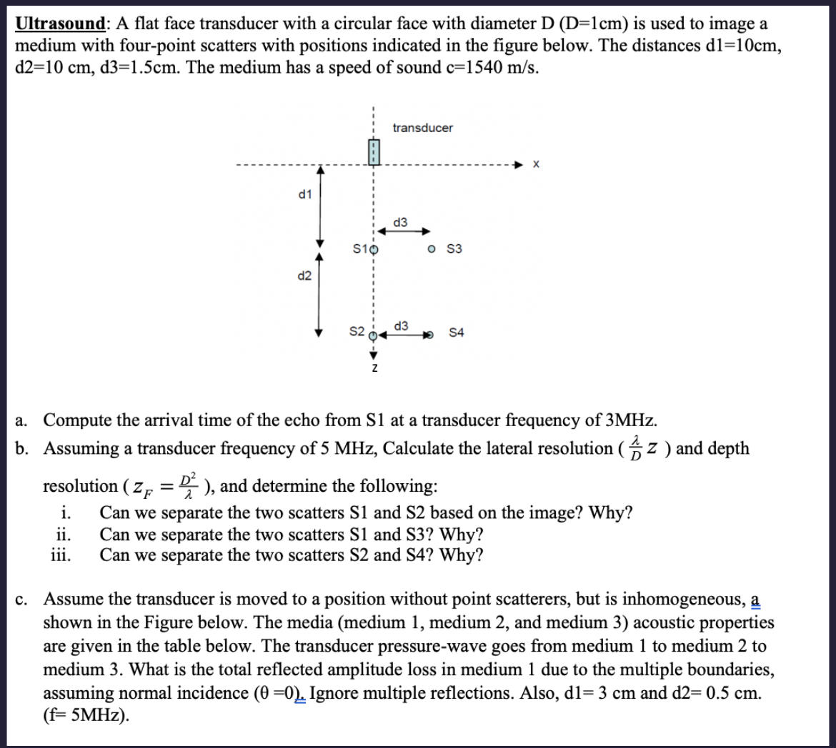 Solved Ultrasound: A flat face transducer with a circular | Chegg.com