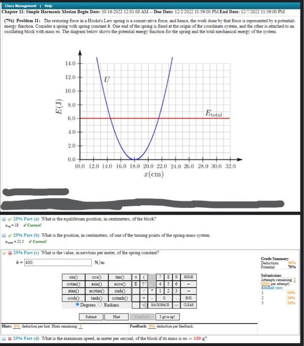 Solved (7\%) Problem 11: The restoring force in a Hooke's | Chegg.com