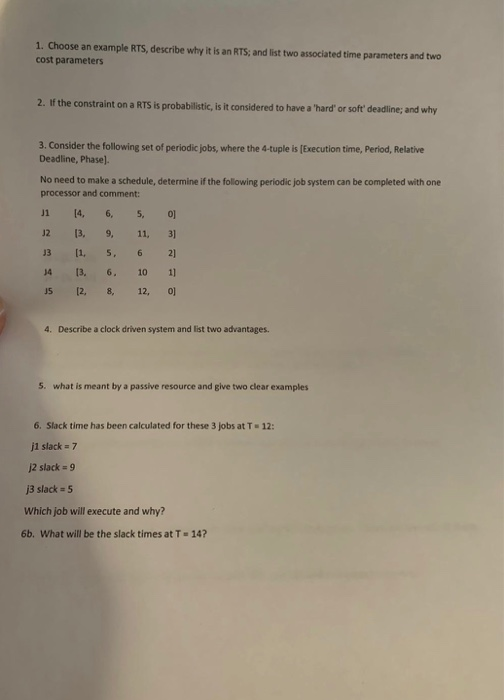 Solved 1. Choose an example RTS, describe why it is an RTS: | Chegg.com
