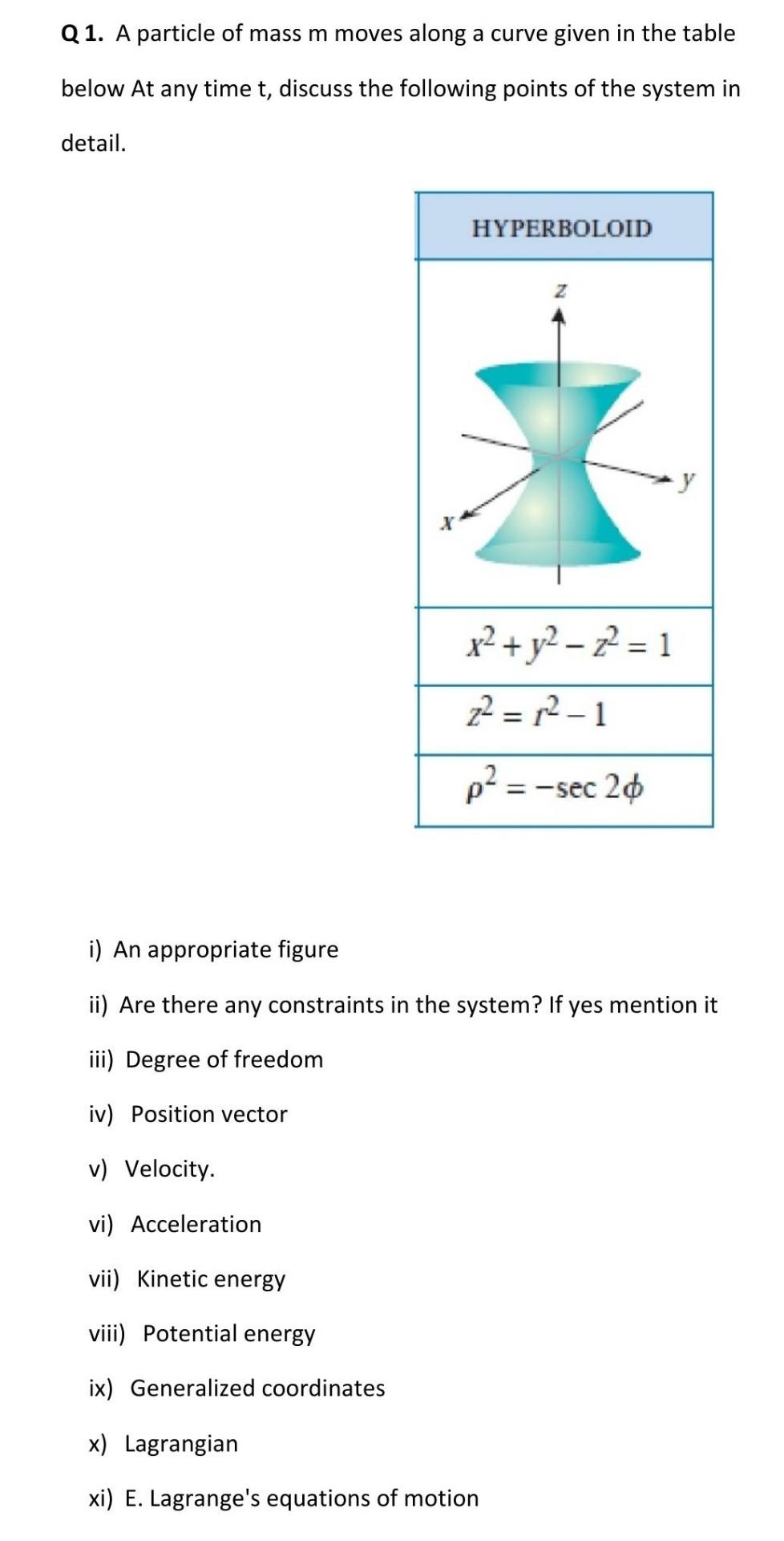 Solved Q 1. A particle of mass \\( m \\) moves along a curve | Chegg.com