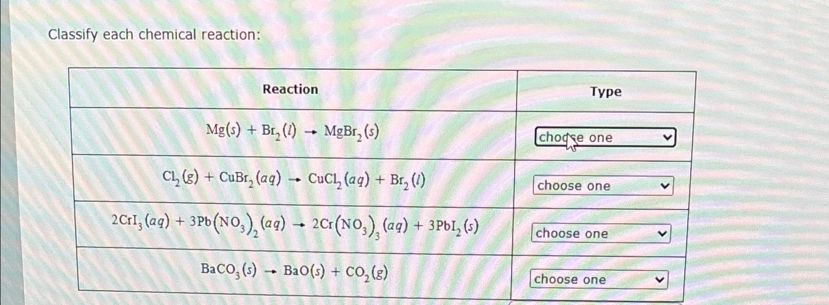 Solved Classify each chemical | Chegg.com