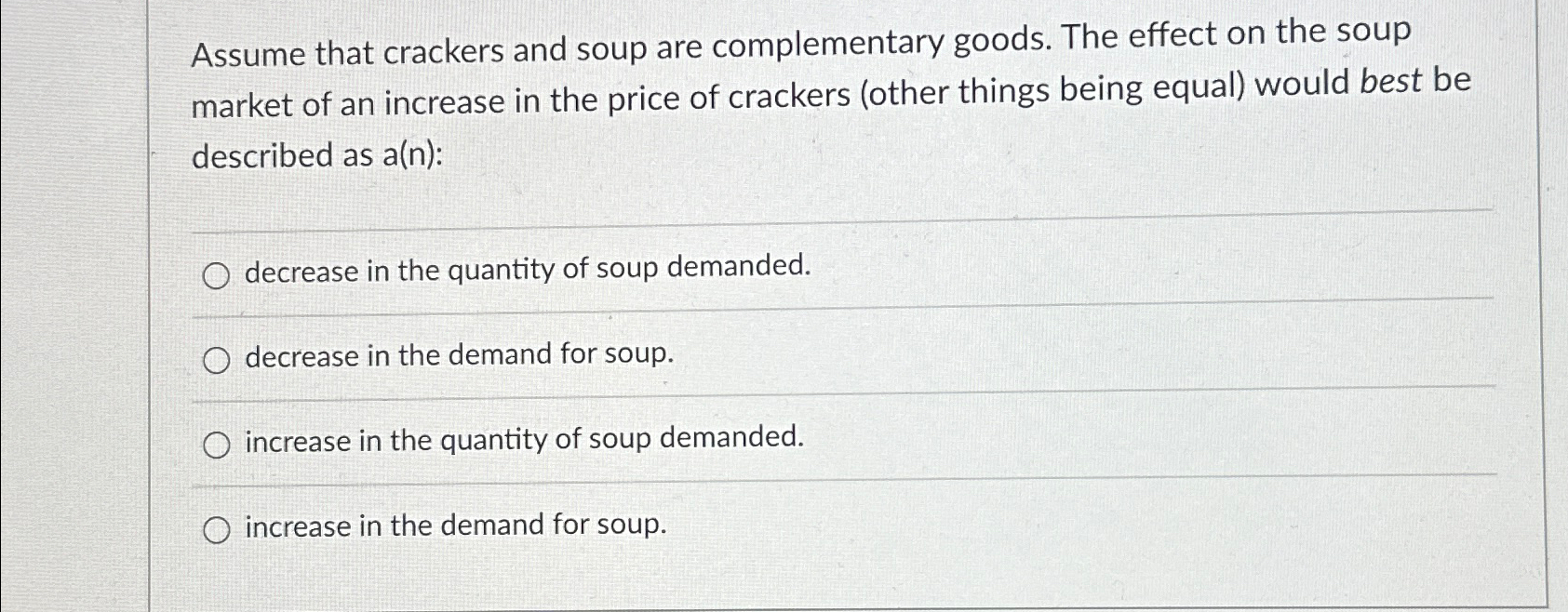 Solved Assume that crackers and soup are complementary | Chegg.com