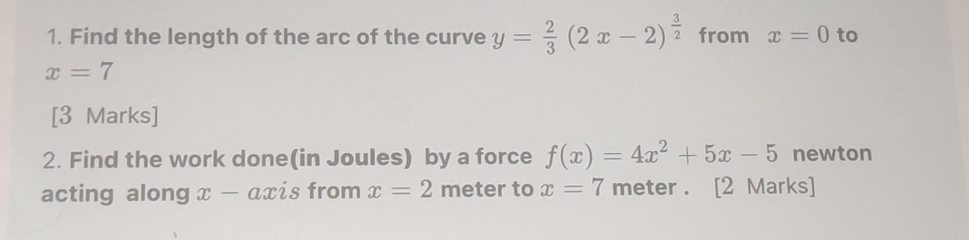 Solved 1) find length of arc of the curve 2) find work | Chegg.com