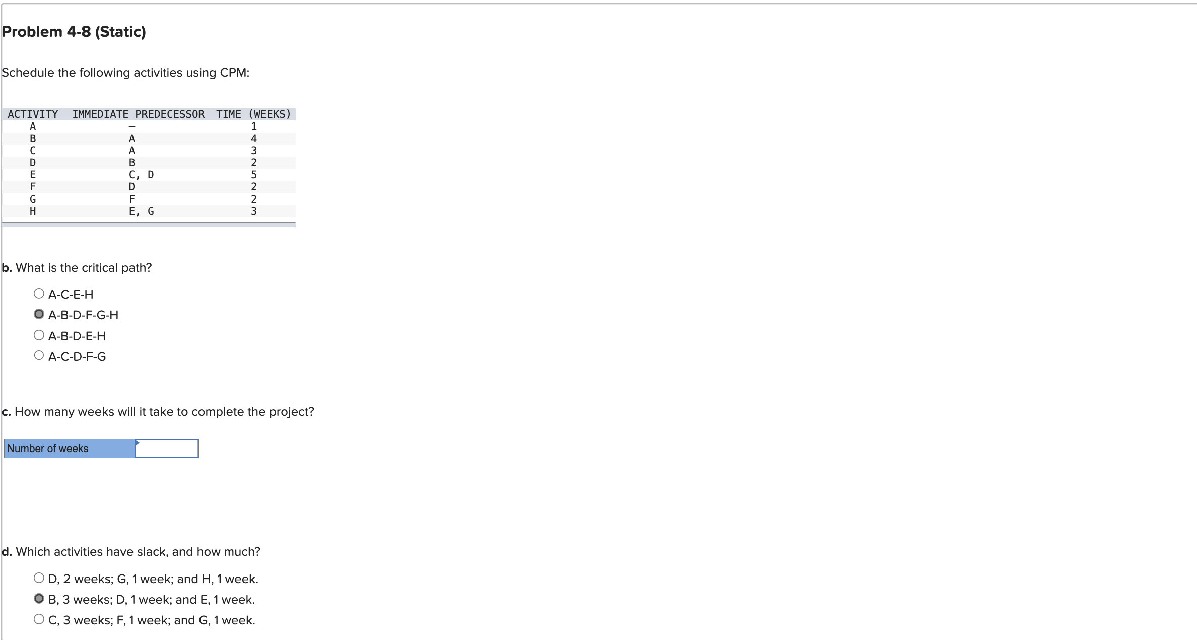 Solved Problem 4-8 (Static)Schedule the following activities | Chegg.com