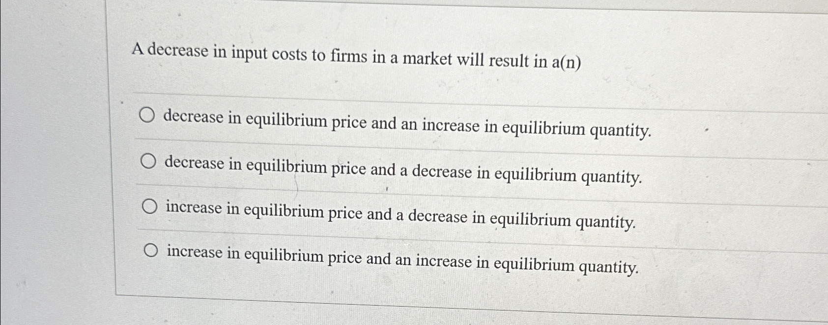 Solved A decrease in input costs to firms in a market will | Chegg.com