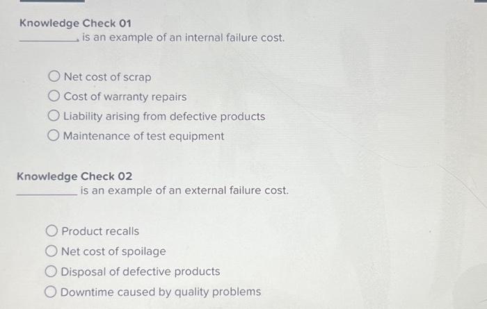Solved Knowledge Check 01 is an example of an internal | Chegg.com