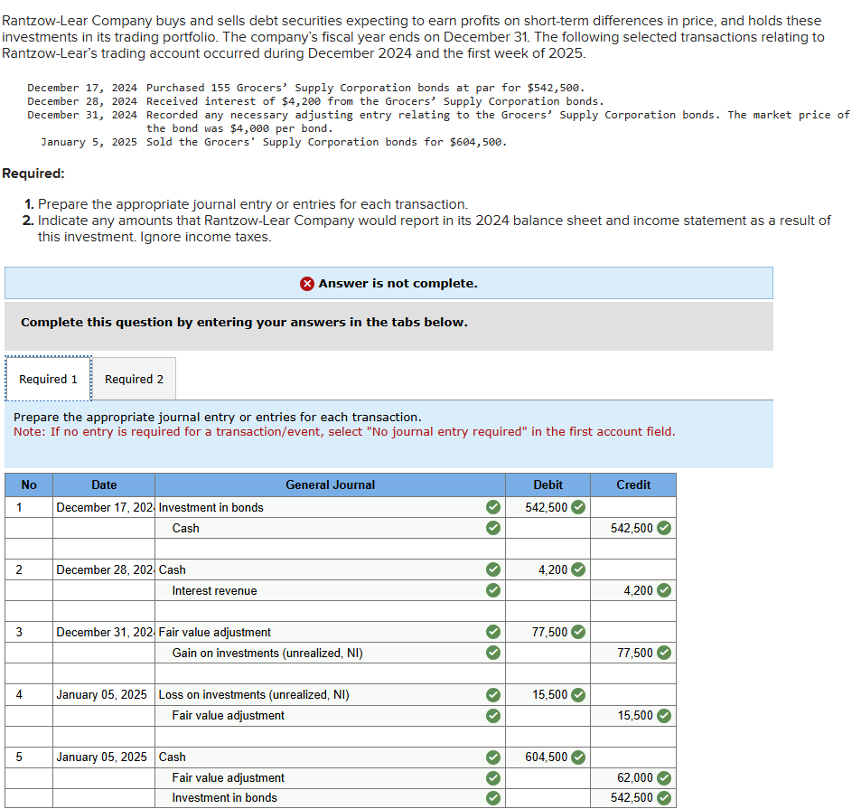 Solved Rantzow-Lear Company buys and sells debt securities | Chegg.com