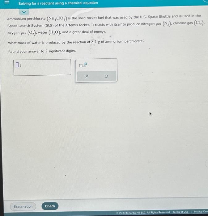 Solved Ammonium perchlorate (NH4ClO4) is the solid rocket | Chegg.com