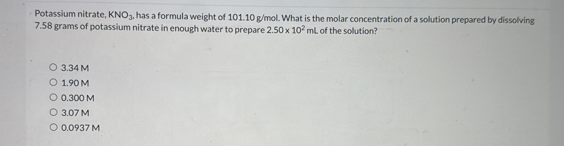 Potassium nitrate, KNO3, ﻿has a formula weight of | Chegg.com