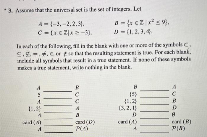 Solved 3. Assume that the universal set is the set of | Chegg.com