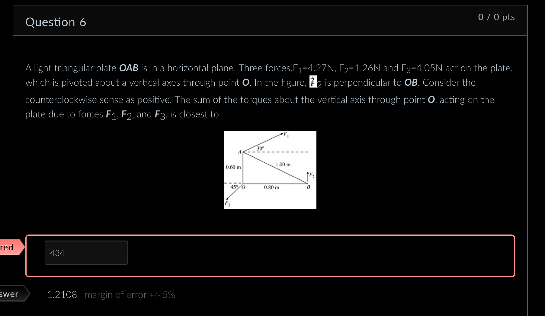 Solved Question 600 ﻿ptsA light triangular plate OAB is in a | Chegg.com